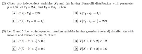 Solved 2 Given Two Independent Variables X1 And X2 Having