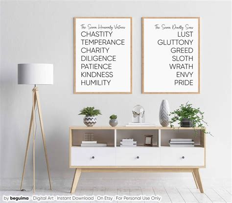 Seven Heavenly Virtuesseven Deadly Sinsbible Verse Printinspiring