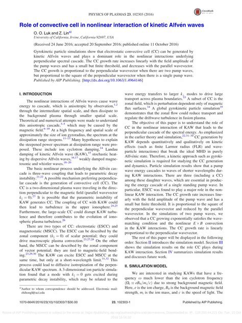 Pdf Role Of Convective Cell In Nonlinear Plasma Theory Phoenix