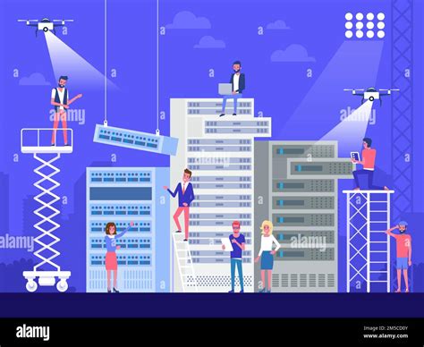 Data Center Concept Network Telecommunication Server Vector Concept Illustration Flat Design