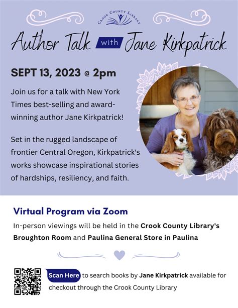 Adult Program Author Talk With Jane Kirkpatrick Virtual Crook