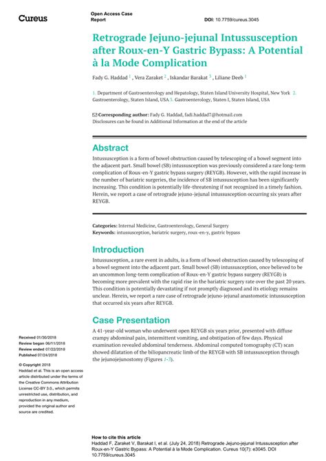 Pdf Retrograde Jejuno Jejunal Intussusception After Roux En Y Gastric Bypass A Potential à La