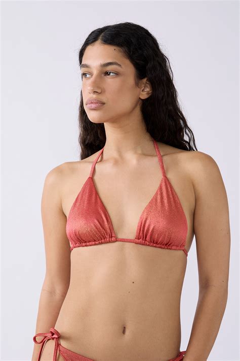 Glittery Triangle Bikini Top Blanes Orange Etam