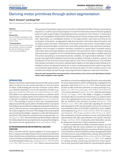 Pdf Deriving Motor Primitives Through Action Segmentation