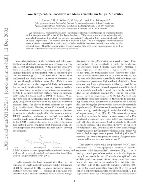 Pdf Low Temperature Conductance Measurements On Single Molecules