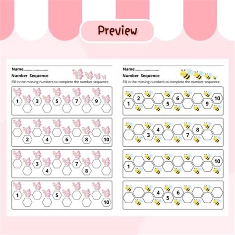 Number Sequence Fill In The Missing Numbers To Complete The Number Sequence
