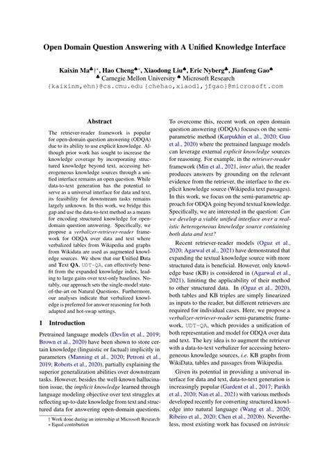 Pdf Open Domain Question Answering With A Unified Knowledge Interface