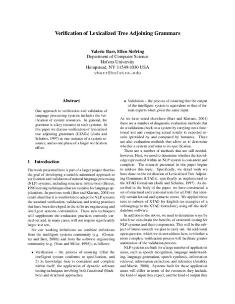 Pdf Verification Of Lexicalized Tree Adjoining Grammars