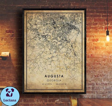 Augusta Vintage Map Print Augusta Map Georgia Map Art Inspire Uplift