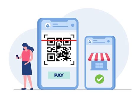 Qr 코드 스캐닝 벡터 일러스트레이션 개념 사람들은 스마트폰을 사용하고 결제를 위해 Qr 코드를 스캔하며 랜딩 페이지 템플릿 Ui 웹 모바일 앱 포스터 배너 전단지에 사용할