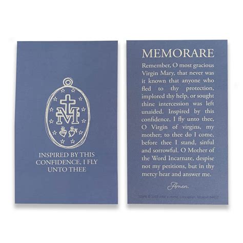 Memorare Prayer Card St Patricks Guild