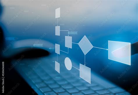 Business Process And Workflow Automation With Flowchart Businessman In Background Stock Photo