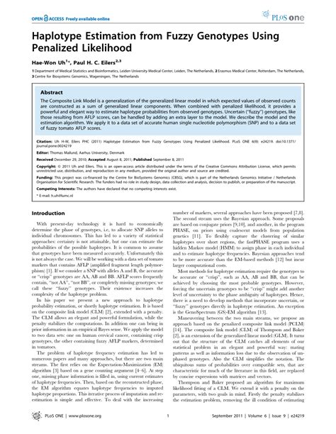 Pdf Haplotype Estimation From Fuzzy Genotypes Using Penalized Likelihood