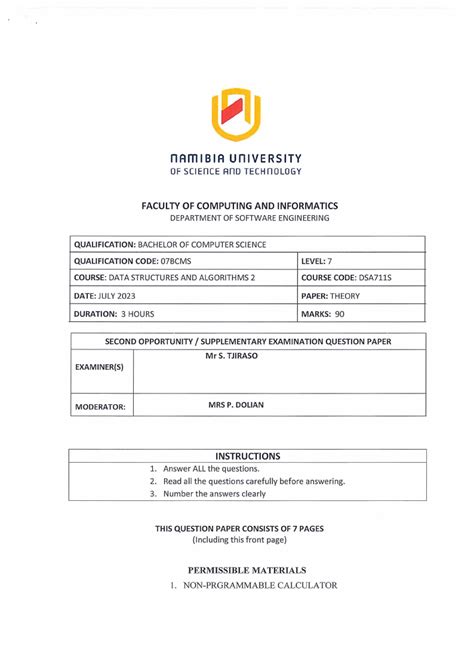 Dsa711s Data Structures And Algorithms 2 2nd Opp July 2023