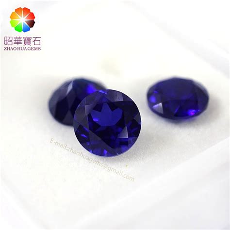 合成蓝宝石 蓝刚玉 Blue Sapphire 圆形裸石 人工宝石 阿里巴巴