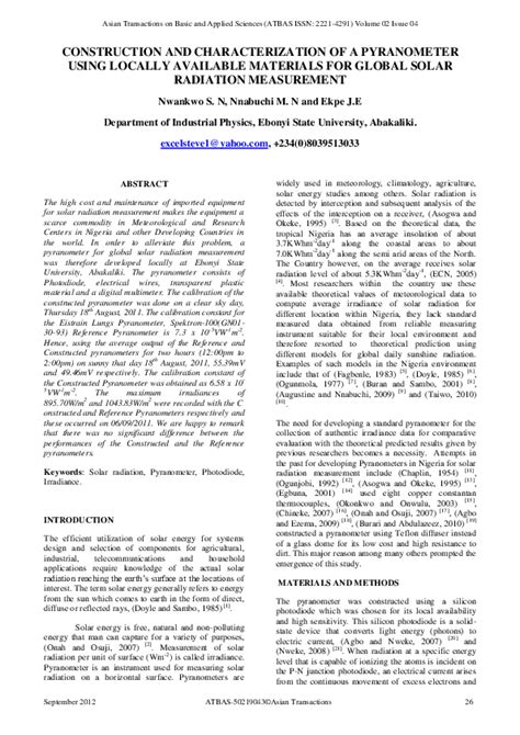 Pdf Construction And Characterization Of A Pyranometer Using Locally Available Materials For