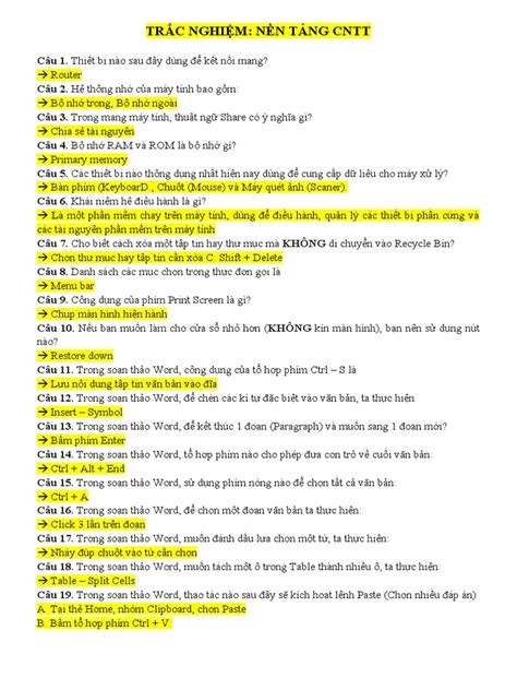 Trắc Nghiệm Nền Tảng Cntt Pdf