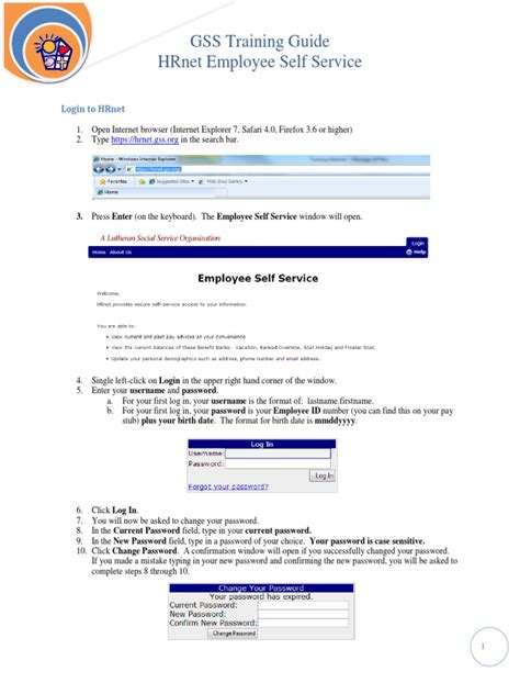 employee self service pdf login password