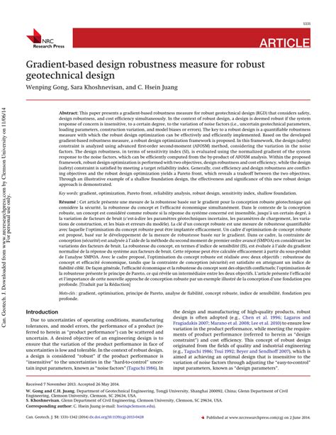 Pdf Gradient Based Design Robustness Measure For Robust Geotechnical