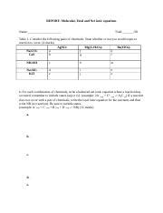Dry Lab 2 Net Ionic And Total Ionic Equations Report Sheet Docx REPORT Molecular Total And
