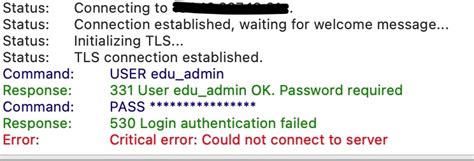 cannot login via ftp using filezilla 530 login authentication failed