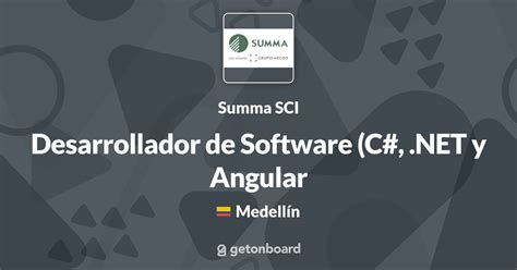 Desarrollador De Software C Net Y Angular At Summa Sci Colombia