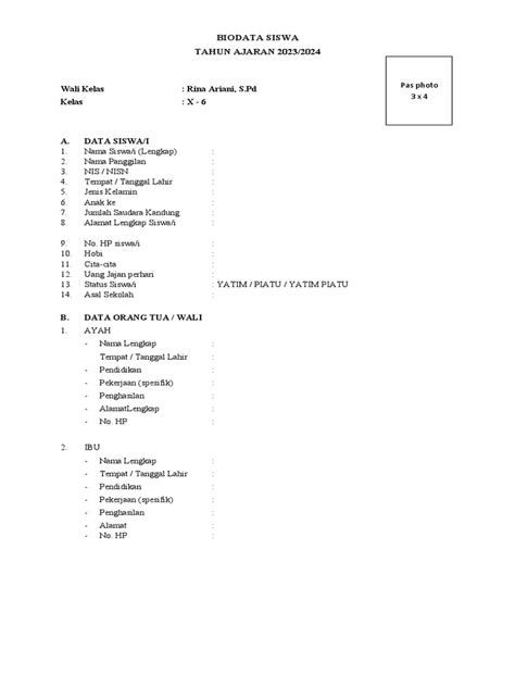 Biodata Siswa Baru Pdf