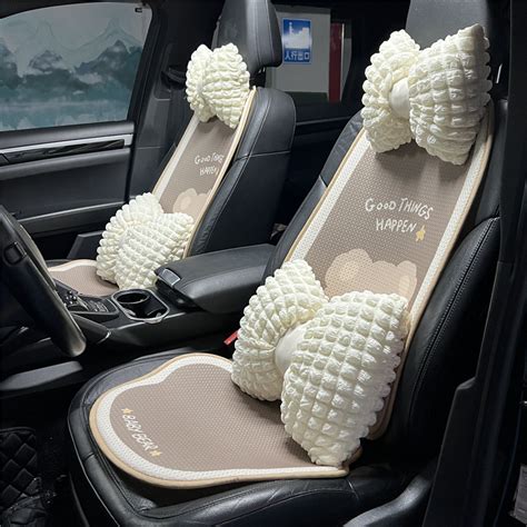 2023年新款可爱小熊棕色蜂窝多件套汽车坐垫 蕉热 可爱小熊蜂窝棕色 多件套【三件套 多件套】 云车品