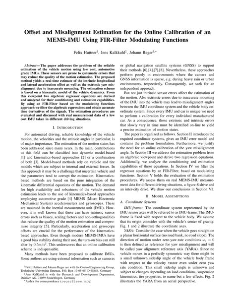 Pdf Offset And Misalignment Estimation For The Online Calibration Of An Mems Imu Using Fir