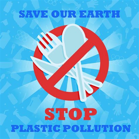 Stop Plastic Pollution Save Our Earth Banner With Red Prohibition