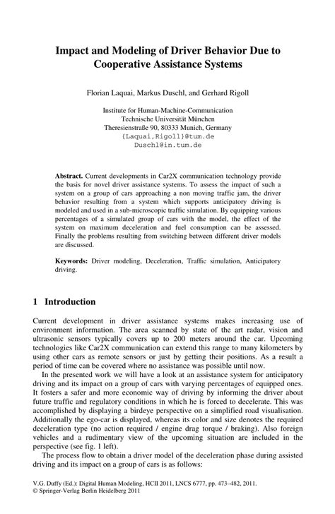 Pdf Impact And Modeling Of Driver Behavior Due To Cooperative Assistance Systems
