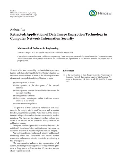 Pdf Retracted Application Of Data Image Encryption Technology In