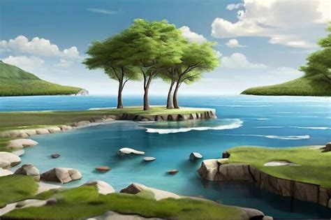 Premium Photo Natural Lake Ocean And Trees Wallpaper