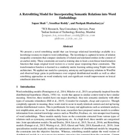 A Retrofitting Model For Incorporating Semantic Relations Into Word Embeddings Acl Anthology