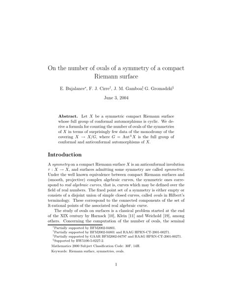 Pdf On The Number Of Ovals Of A Symmetry Of A Compact Riemann Surface