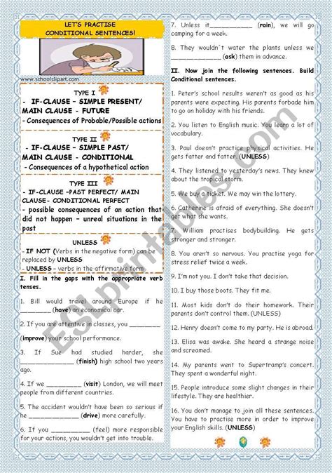LETS PRACTISE CONDITIONALS TYPE I II III UNLESS ESL Worksheet By Teresapr