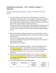 Tutorial Qs On Topic Docx Introduction To Economics Tutorials August September