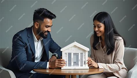Indian Couples Planning A House With Model Design Premium Ai