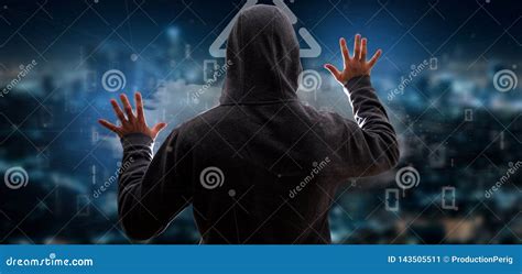Man Hacking A Binary Cloud With Upload Internet Arrow 3d Rendering Stock Image Image Of Hacker