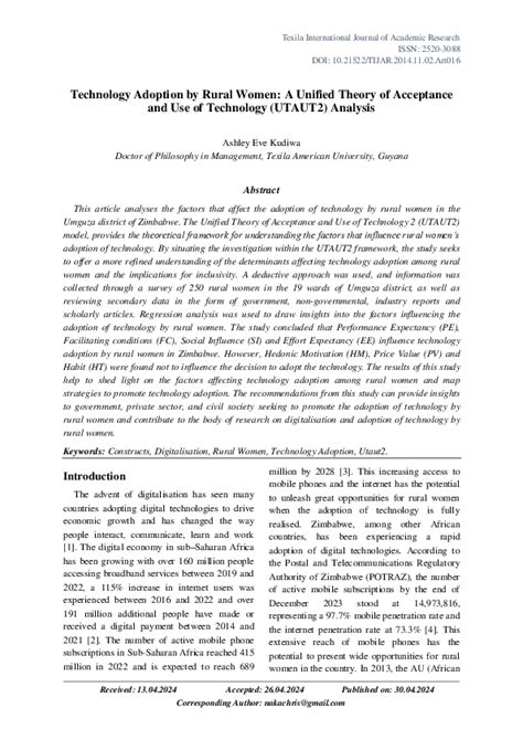 Pdf Technology Adoption By Rural Women A Unified Theory Of Acceptance And Use Of Technology