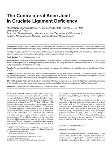 Pdf The Contralateral Knee Joint In Cruciate Ligament Deficiency