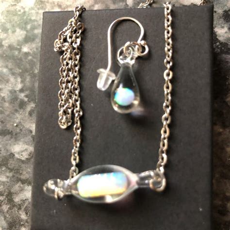 Hand Blown Glass Earrings Opal Earrings Dangle Glass Jewelry