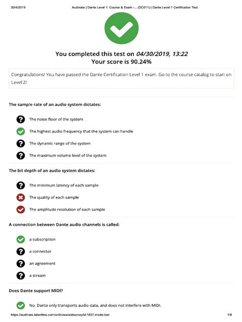 Audinate Dante Level 1 Course And Exam 11 Dante Level 1 Certification Test Pdf Pdf