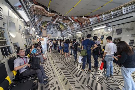 Trade And Visitors Queue To Get Into Cockpit Inside The Static C 17