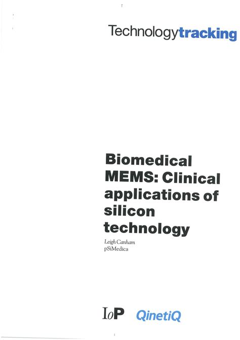 Pdf Biomedical Mems Clinical Applications Of Silicon Technology