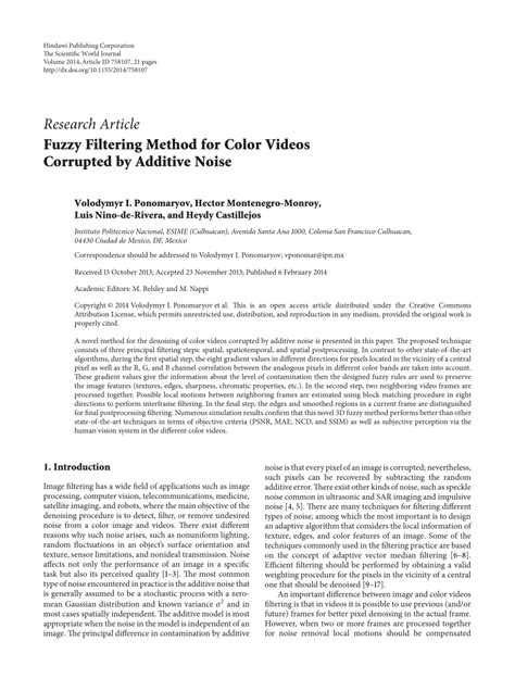 Pdf Fuzzy Filtering Method For Color Videos Corrupted By Additive Noise
