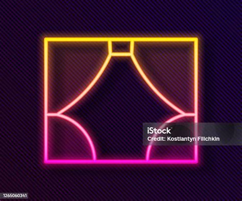 검은 색 배경에 고립 된 빛나는 네온 라인 커튼 아이콘 극장 이나 오페라 장면 배경 콘서트 그랜드 오프닝 또는 영화 초연 벡터 일러스트레이션 0명에 대한 스톡 벡터 아트 및