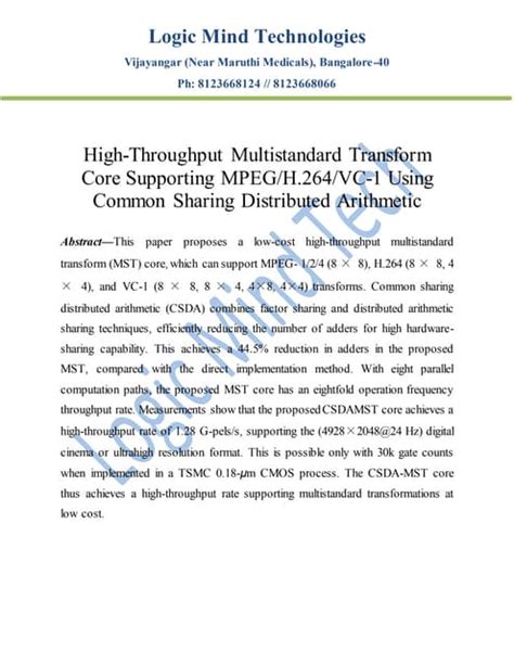 High Throughput Multistandard Transform Core Supporting Mpeg H 264 Vc 1