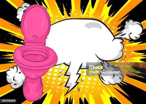 만화 플러시 화장실 빈 말풍선 만화책 욕실 배경 복고풍 벡터 만화 팝 아트 디자인 공중 화장실에 대한 스톡 벡터 아트 및 기타
