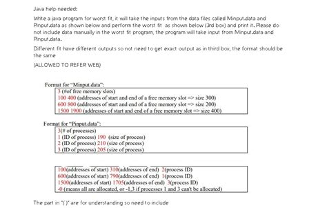 solved java help needed write a java program for worst fit